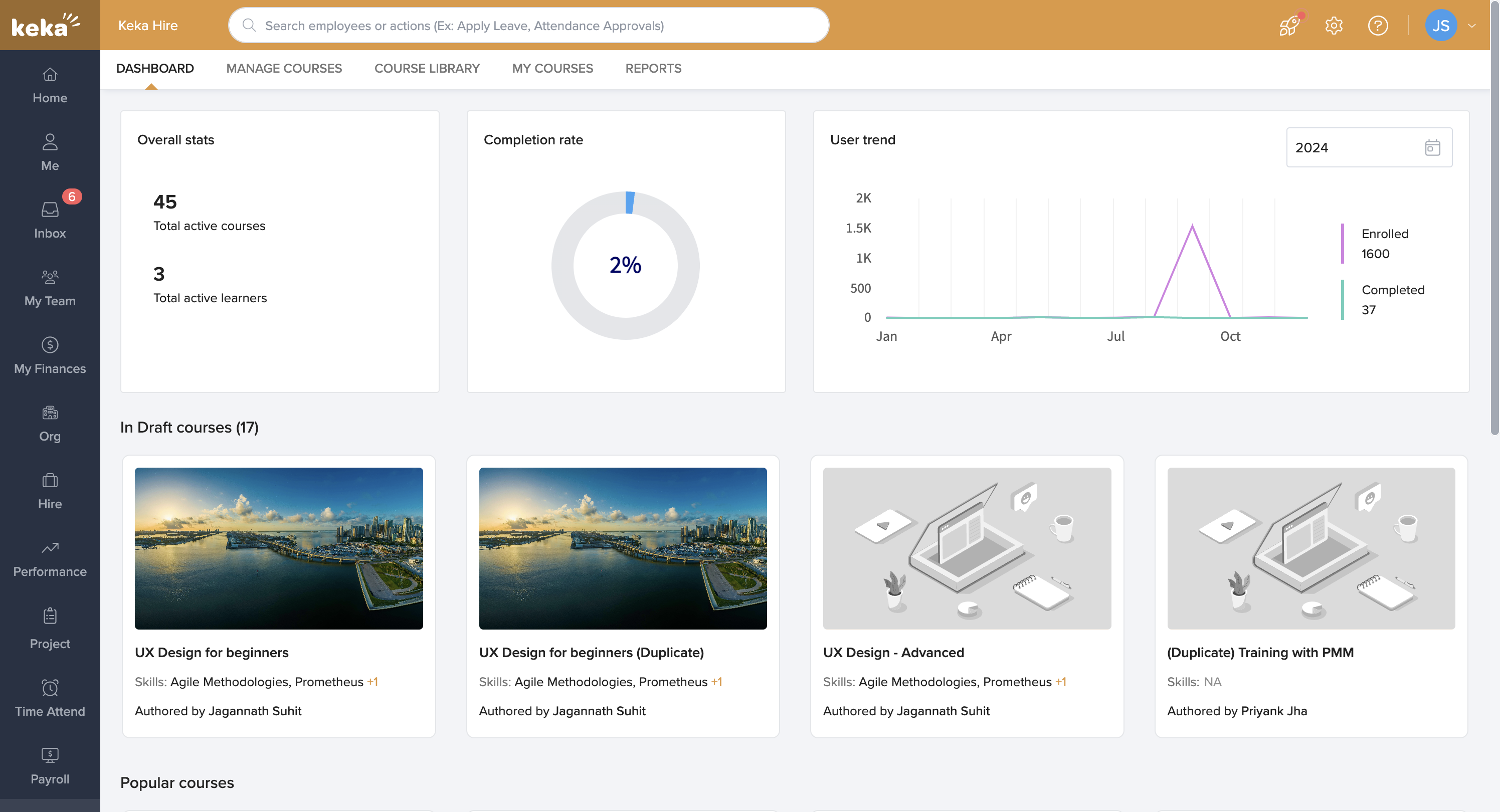 Keka Learn Overview – Home Page